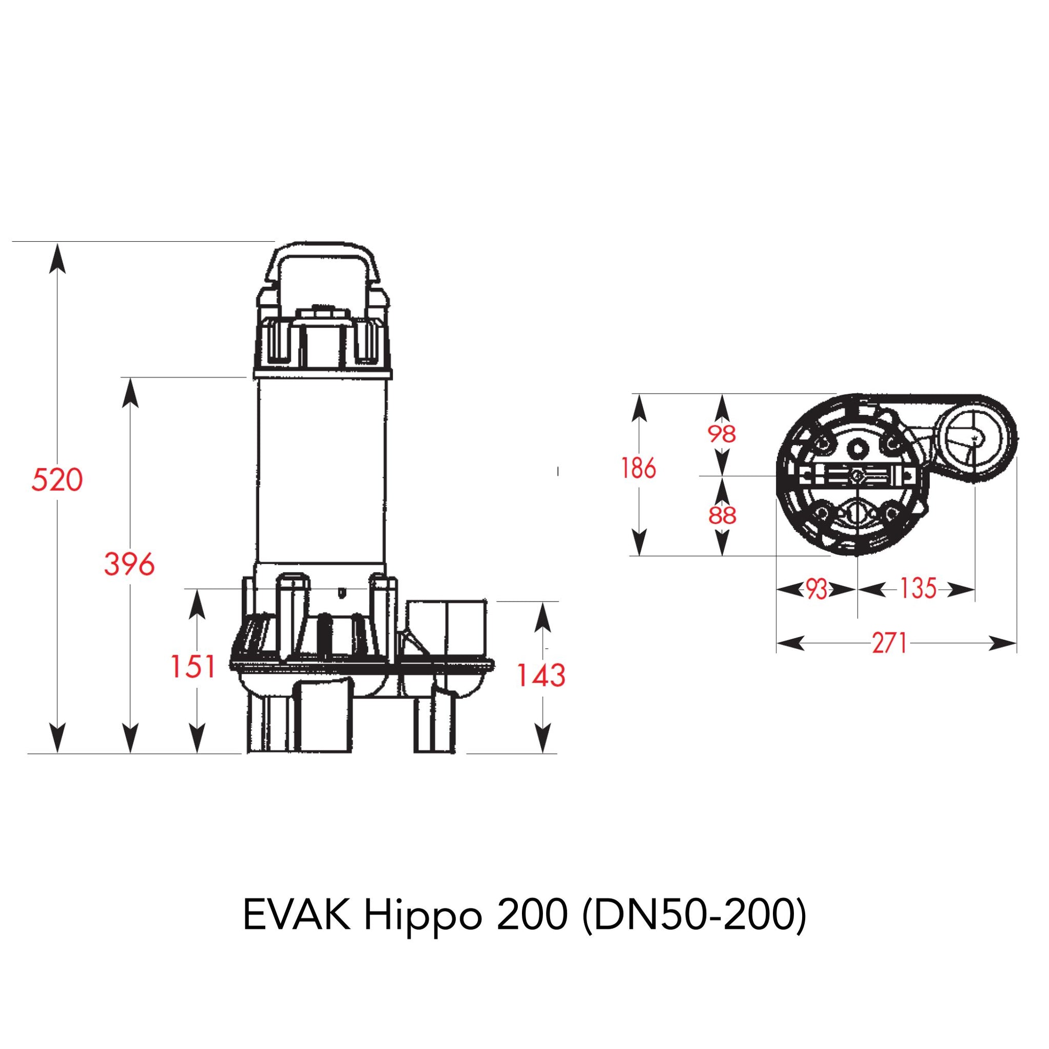 Evak Hippo 200 Sewage Pump (15m Head Lift) | Hippo DN50-200 — Flood ...